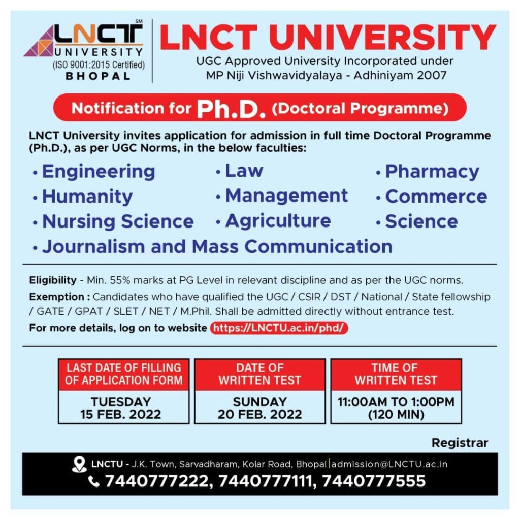 Ph.D at LNCT University: Advance Your Research Career